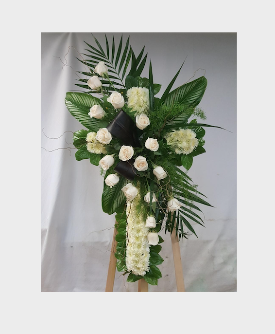 All white cross (JG-067) $295 - Fleuriste Jules d'Alcantara Gardenia